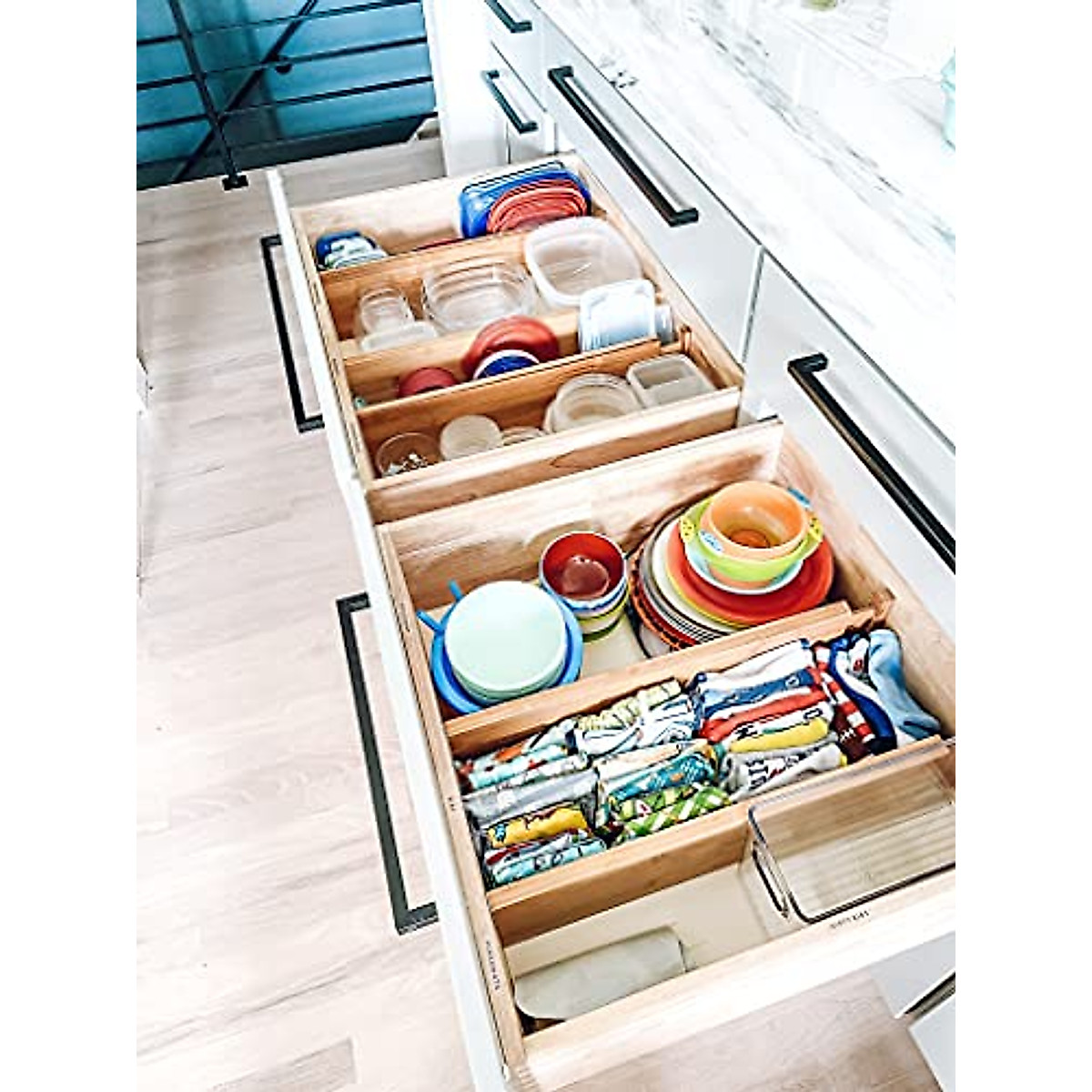 Lipper International 8897 Bamboo Wood Custom Fit Adjustable Deep Kitchen Drawer Dividers, Set of 2