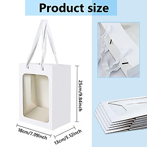 WYOMER 12 Pcs Kraft Paper Gift Bags with Transparent Window, Exquisite Goods Bags with Handles for Gifts, Festivals Partys (White)