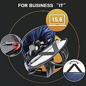 BOPAI Unisex Slim Genuine Leather Laptop Backpack Men for 15-15.6 inch Business Smart Professional Lightweight Backpack with USB Charging Office Commuter Computer Rucksack Executive Anti Theft Black