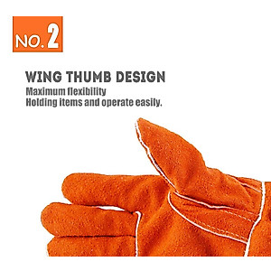 QeeLink Leather Welding Work Jacket with Gloves Flame-Resistant Heavy Duty Split Cowhide Leather Welder Jackets with Gloves for Men & Women, Brown, Small