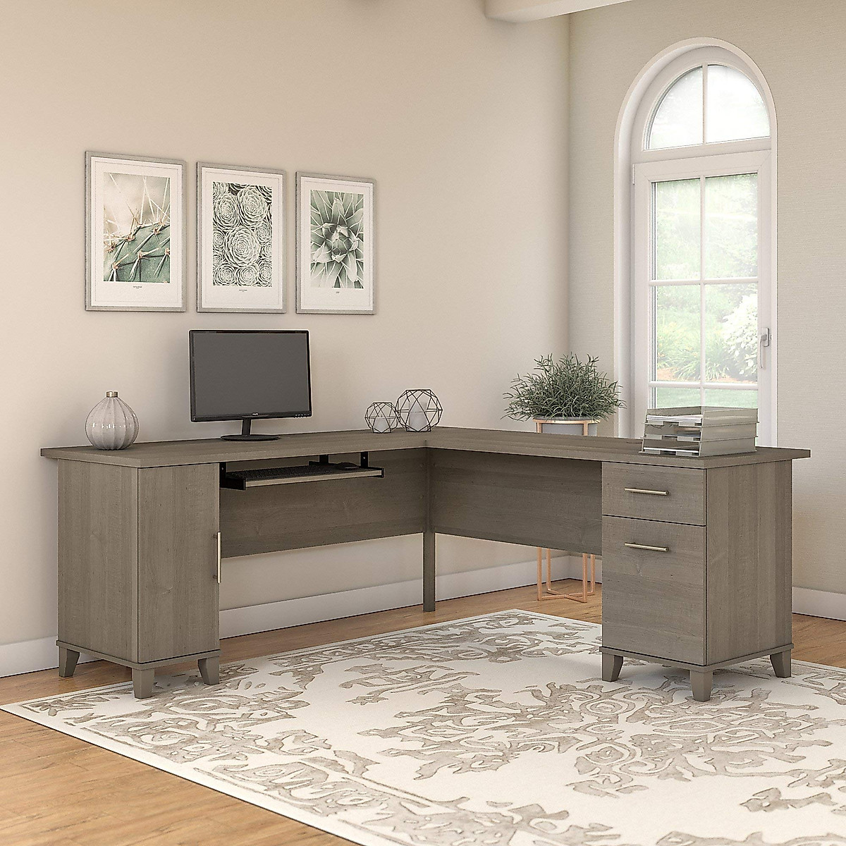 Bush Furniture Somerset 72W L Shaped Desk with Storage in Ash Gray