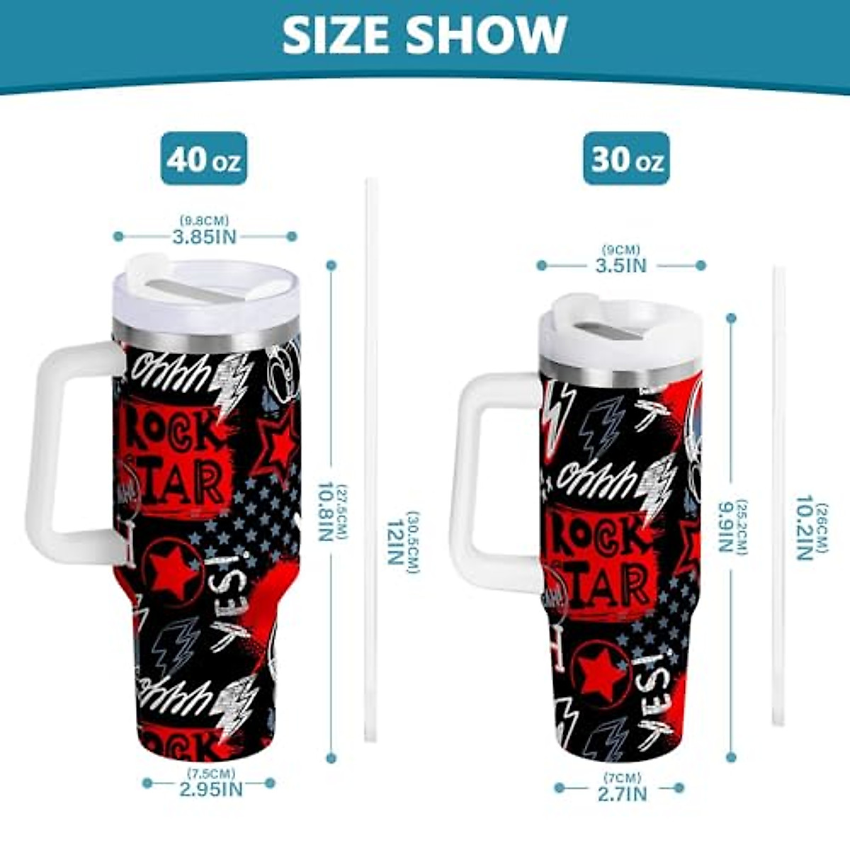 Emelivor Headphones Stars Black 40 oz Tumbler with Lid and Straw Insulated Tumblers with Handle Leak Proof Travel Coffee Mug Water Cup Bottles Fits in Car Cup Holder