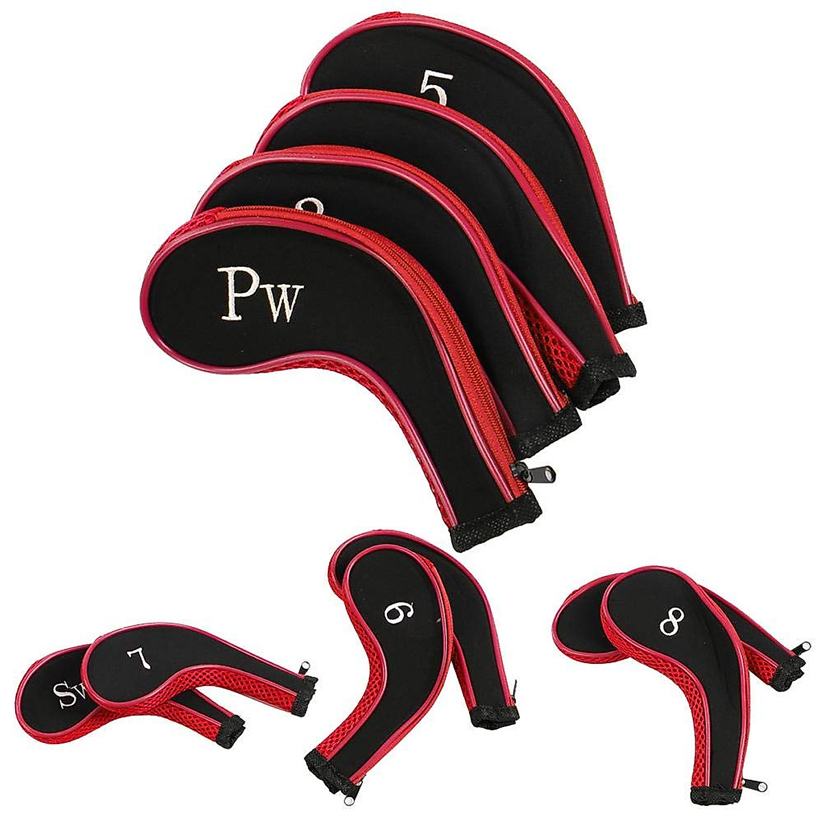 Iron Head Covers, 10Pcs Neoprene Waterproof Wear Resistant Putter Protector Case Golfer Accessory(Red)