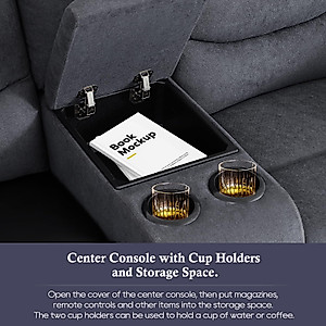 Consofa Loveseat Recliner, Manual Reclining Loveseat with Console, 68'' Wall Hugger Reclining RV Theater Seats, Double Recliner Loveseat with Cup Holder and Side Pocket for Living Room