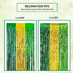 LOLStar 2 Pack St. Patrick's Day Foil Fringe Curtains St Patrick's Day Party Decoration 3.3 X 6.6 ft Green Gold Light Green Wavy Tinsel Fringe Curtain Photo Booth, Streamer Backdrop Irish Theme Decor