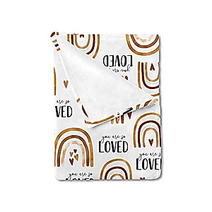 HawSkgFub Boho Rainbow You are So Loved Baby Blanket Girl Boy Gift, Inspirational Brown Flannel Fleece Nursery Bed Receiving Blankets, Soft Lightweight Newborn Toddler Infant Kids Bedding 30 x 40