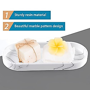 Sanbege Bathroom Vanity Tray Oval, Toilet Tank Top Tray Non Slip, Resin Storage Dish for Soaps, Candles, Cosmetics, Perfume, Jewelry Organizer (Marble White)