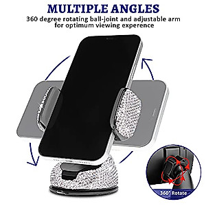 Dashboard Phone Holder Bling Phone Mount for Car,Car phone holder Mount with One More Air Vent Base,Phone Holder Car Accessories,Universal Car Phone Holder Mount for Windshield and Air Vent,Silver