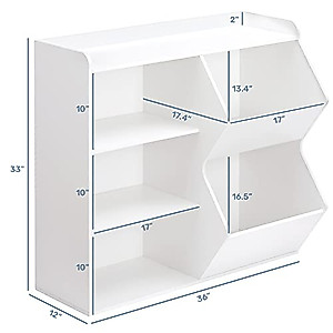ALIMORDEN Toy Storage Organizer with Bookcase, Kids Toy Storage Cubby with Bins for Playroom,Bedroom,Nursery School, White