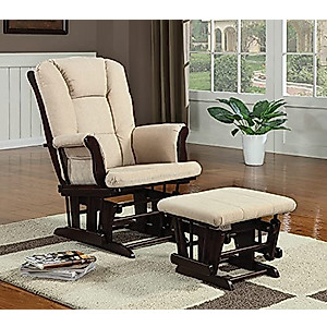 Coaster Home Furnishings Traditional Beige Microfiber Upholstered Glider Rocker with Matching Ottoman and Storage Pocket, 33.5"D x 27"W x 41"H (650011)