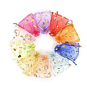 Stratalife 100PCS Organza Bag 4x6 with Drawstring Mesh Jewelry Gift Pouch Favor Bags Bulk for Wedding Party Baby Shower(Mixed Heart)