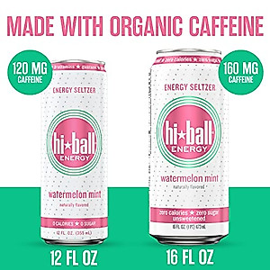 Hiball Energy Seltzer Water, Caffeinated Sparkling Water Made with Vitamin B12 and Vitamin B6, Sugar Free (4 pack of 12 Fl Oz), Watermelon Mint