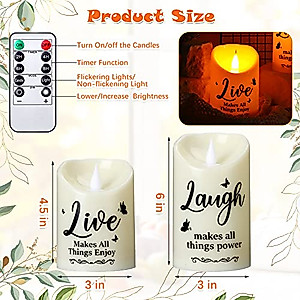 2 Pieces Inspirational Flameless LED Candles with Remote, Battery Operated Plastic Warm Light Christian Spiritual Gifts for Women Men with Live Love Laugh Faith Home Thanksgiving Religious Decor