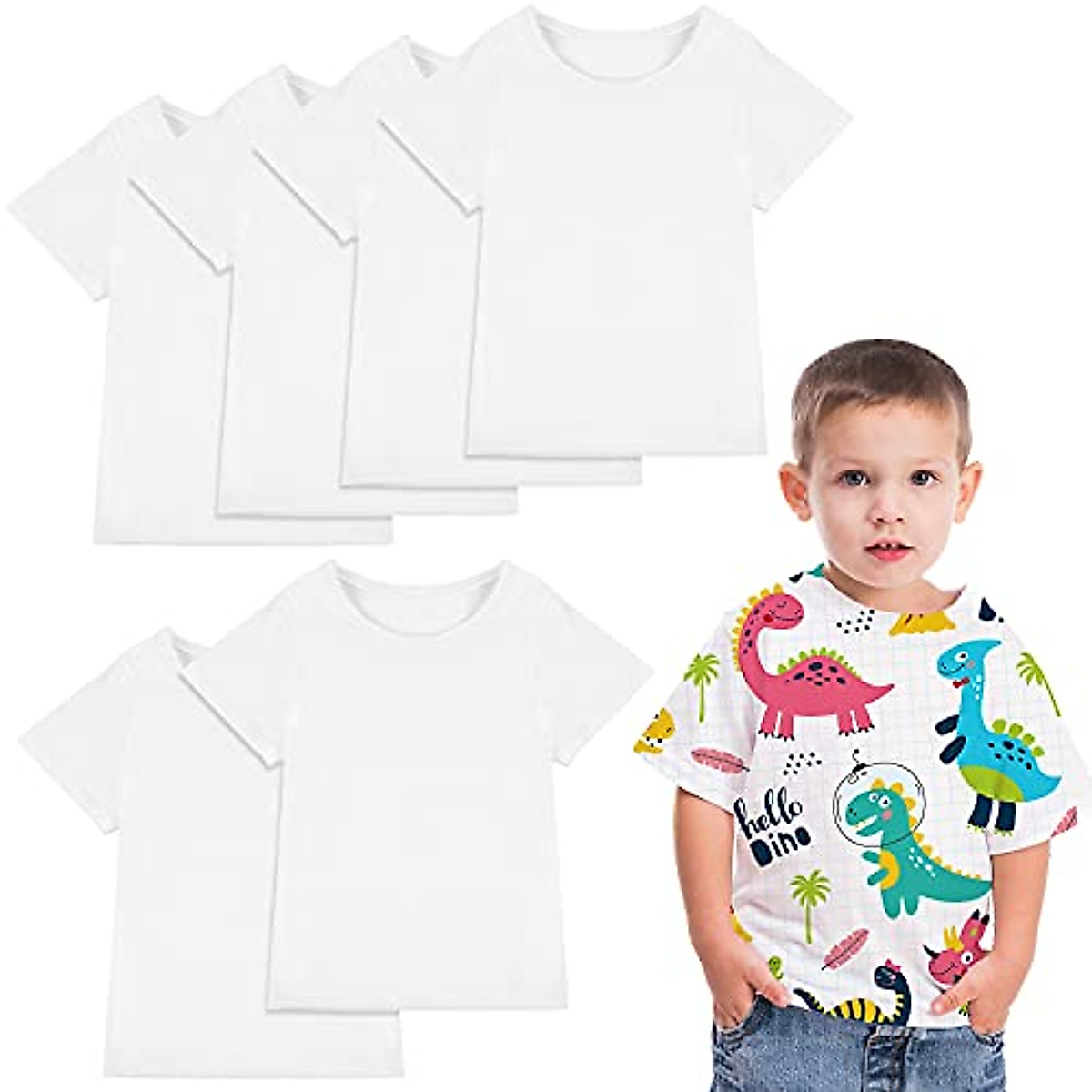SATINIOR 6 Pieces Blank Sublimation T-Shirts White Polyester Toddler T-Shirts for Baby (Large) (Small)
