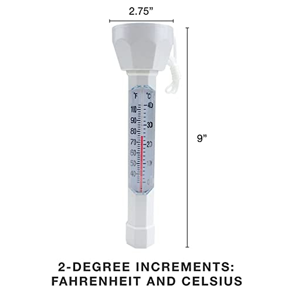 SplashTech Floating Buoy Pool Thermometer with Jumbo EZ Read Display & Cord- Shatter Proof- Swimming Pool Maintenance Equipment for Indoor or Outdoor Swimming Pool, Hot Tub, Jacuzzi, Spa