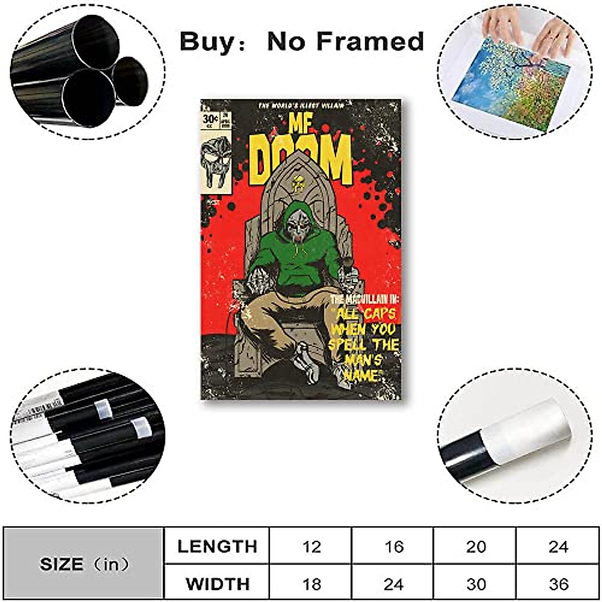 MF Doom Poster Home Decor Rapper Posters Hd Canvas Music Wall Art Hanging Picture Print Living Room Bedroom Decorative Painting (C,12x18in Unframe)