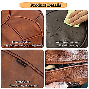 Thgonwid Unstuffed Pouf Cover - Round Foot Stool Ottoman - Storage Bean Bag Floor Chair - Luxury Leather Pouffe - Small Foot Rest for Living Room, Kids Room or Bedroom (Brown)