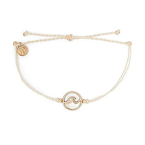 Pura Vida Rose Gold Stone Wave Bracelet w/Plated Charm - Adjustable Band, 100% Waterproof - Vanilla