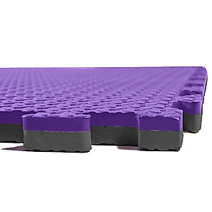 Xspec 1" Extra Thick 48 sq ft Reversible EVA Gym Foam Floor Mat Tiles (24" x 24"), Steel Pattern, 12 pcs, Black/Purple