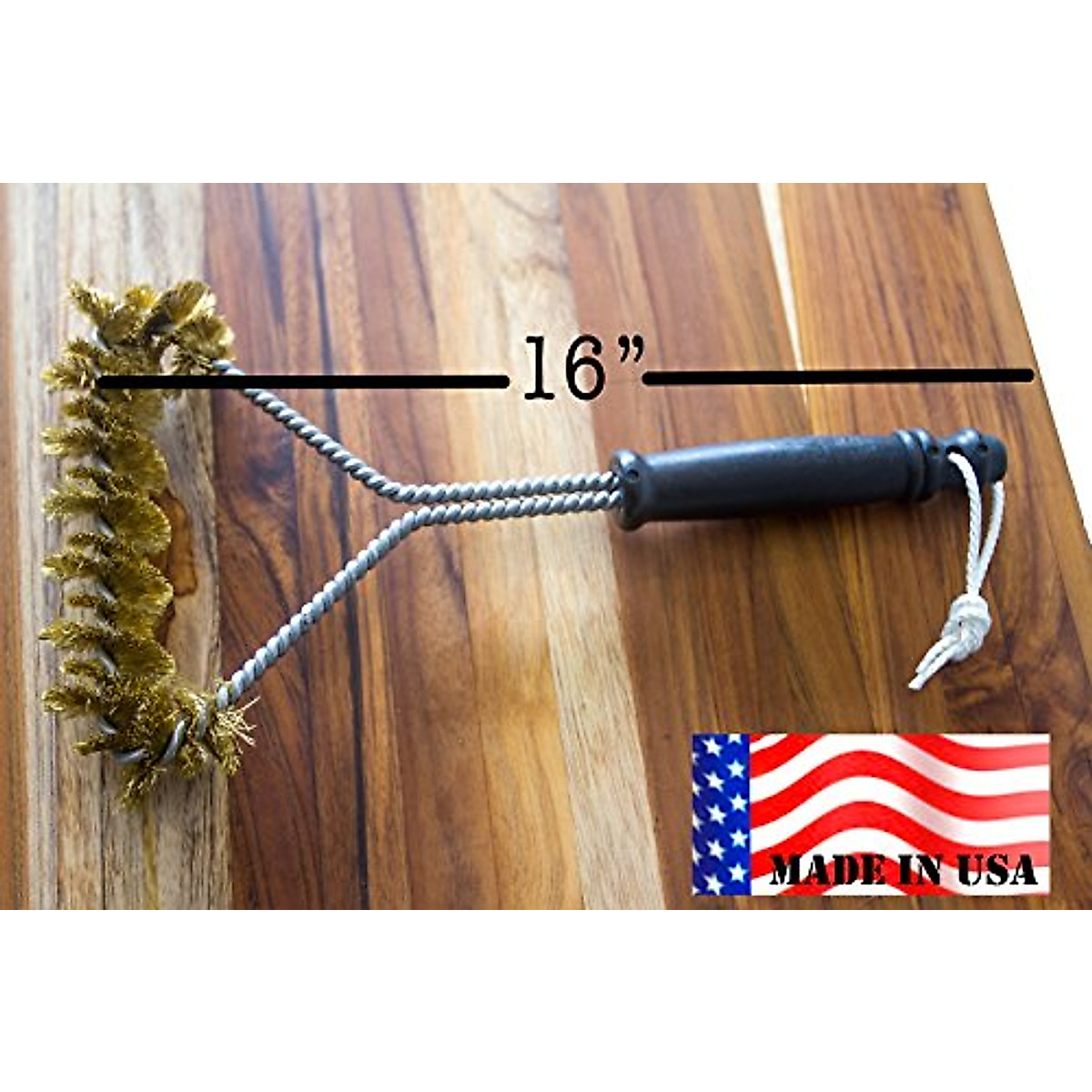 Backyard Dudes BBQ Grill Cleaning Brass Brush 16" -Made in USA -Heavy Duty Real Brass Extra Wide Two Levels of bristles are Soft Safe for Porcelain Enamel grates (16 inches)