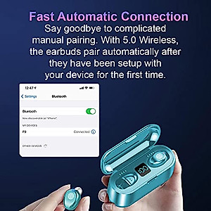eDealz Fully Wireless Bluetooth 5.0 Rechargeable IPX7 Waterproof Earbud Headphones w Microphone, 2000mAh USB Smart Dual Charging Case/Stand Surround Stereo Bass and Passive Noise Cancelling (Blue)