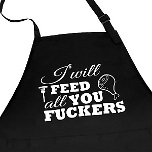 KITCHEPOOL Funny Apron for Men, Chef Aprons for Women with 3 Pockets, Adjustable Bid Kitchen Aprons for Chef, Cooking Apron for BBQ, Baking - I Will Feed You