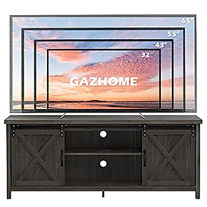 GAZHOME Modern Farmhouse TV Stand with Sliding Barn Doors, Media Entertainment Center Console Table for TVs up to 65”,2-Tier Large Storage Cabinets,Rustic TV Stand for Living Room Bedroom,Dark Grey
