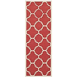 SAFAVIEH Courtyard Collection 2'3' x 6'7' Red CY6243 Moroccan Trellis Indoor/ Outdoor Patio Backyard Mudroom Runner Rug