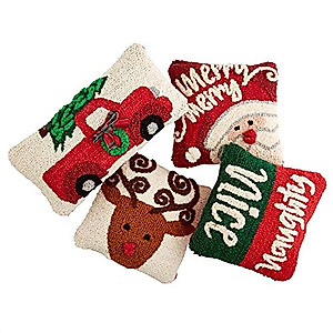 Mud Pie Merry Mini Xmas Hooked Pillow, 8" x 8"