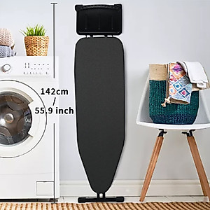 Duwee 13"x43" Ironing Board with Heat Resistant Cover and Thicken Felt Pad, Ironing Boards with Silicone Steam Iron Rest, Heavy Sturdy T-Legs,Black