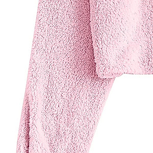 ZAFUL Women's Fuzzy Lounge Casual Pajamas Sets Long Sleeve Fleece Pullover and Pants Set 2 Piece Fluffy Loungewear Sleepwear Pink