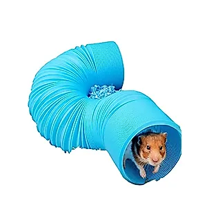 QWINEE Hamster Fun Tunnel Plain Pet Fordable Exercising Training Hideout Tunnel Scalable Pet Plastic Tube Toys for Guinea Pigs Gerbils Rats Mice Ferrets and Other Small Animals Blue One Size