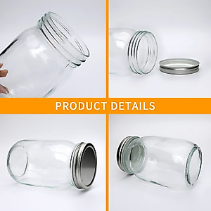 Accguan 33oz Glass Jars with Regular Lids, Mason Jar With Airtight Lids, Clear Glass Jar Ideal for Jam,Honey,Shower Favors,Wedding Favors, 12pack