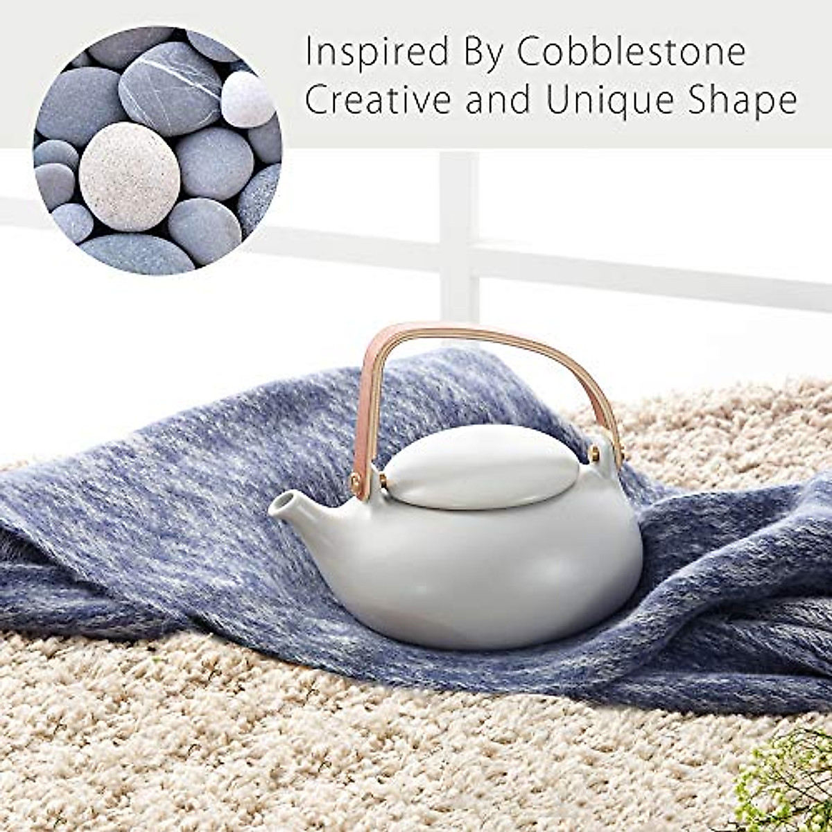 ZENS Ceramic Teapot with Infuser, Bentwood Handle Japanese Loose Leaf Tea Pot, 27 Ounces Matte Grey 2 Cup Teapot for Afternoon Tea Women Gift