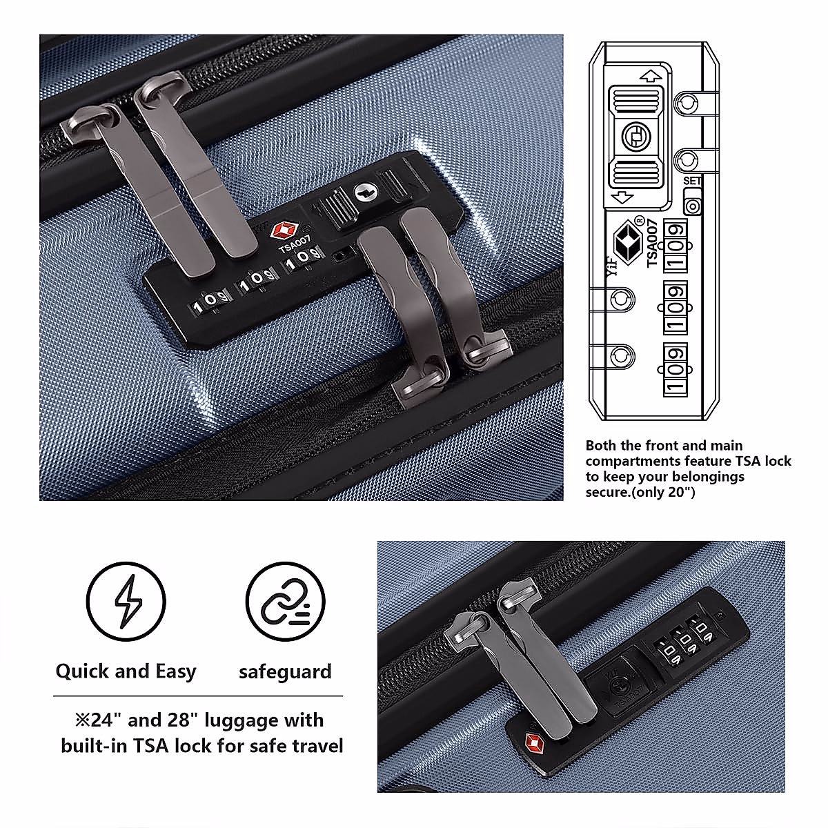 AnyZip Luggage Expandable(only 28") Suitcases with Spinner Wheels PC+ABS Hardshell TSA Lock 28Inch Navyblue