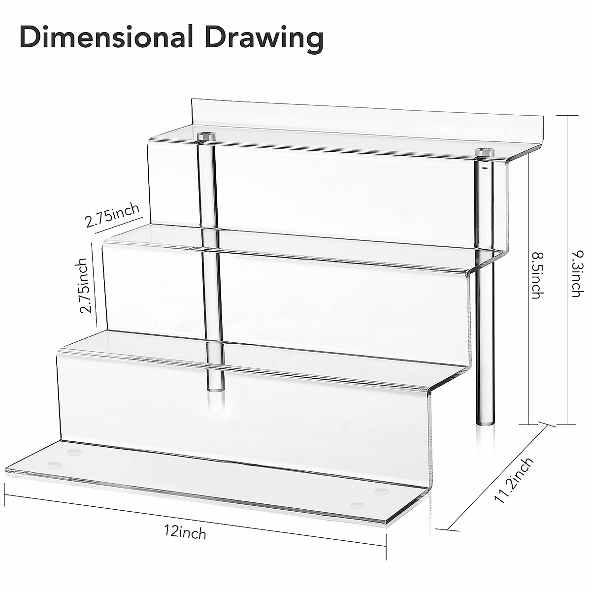 YIDITTHOPE 12 Inch Acrylic Shelf in 3 Pack, 4 Tier Perfume and Cologne Organizer, Funko POP Shelves Tiered Riser Display Stand, Acrylic Display for Decoration