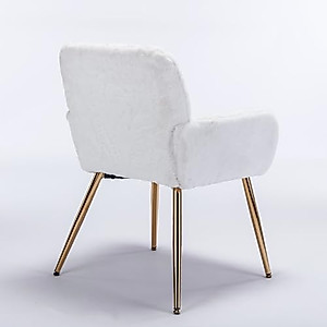 Boho High Chair, Sofa Recliner Chair 2PCS Fur Foam White Seat Height 18.8" Living Room Bedroom Dining Rooms Garden Patio Chairs for Women
