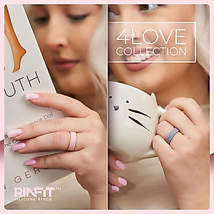 Rinfit Silicone Rings for Women - Silicone Wedding Bands Sets for Her - 4Love Collection Rubber Wedding Rings - Patented Design - SetA, Size 9