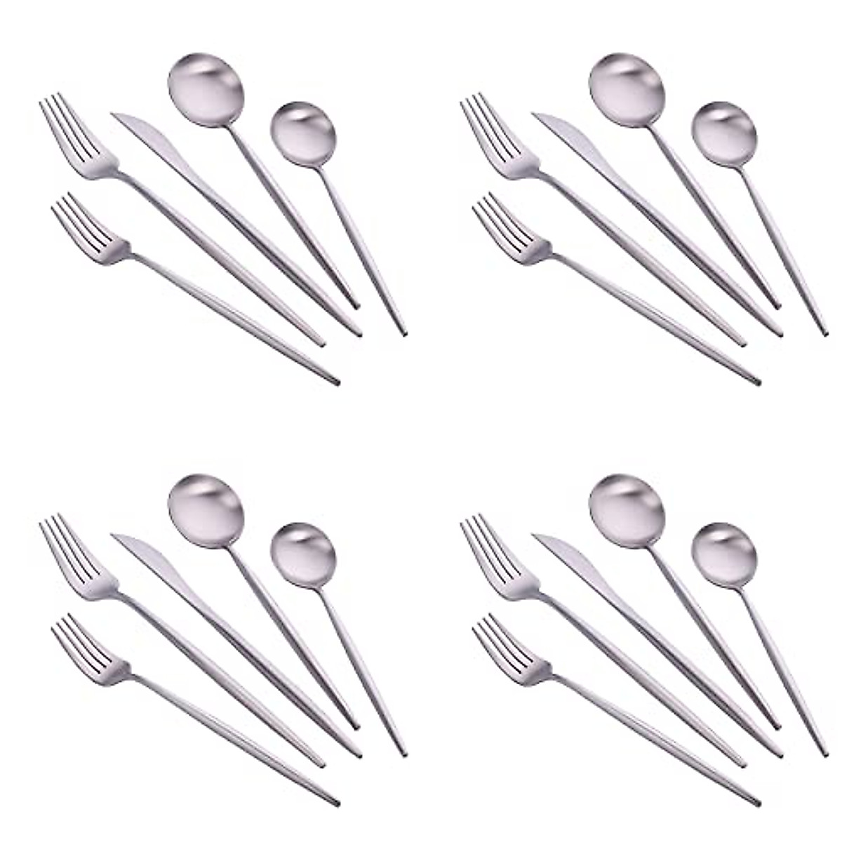 20-Piece Matte Silver Flatware Set for 4, 18/10 Stainless Steel Silverware Kitchen Utensils, Restaurant Tableware Cutlery, Dishwasher Safe