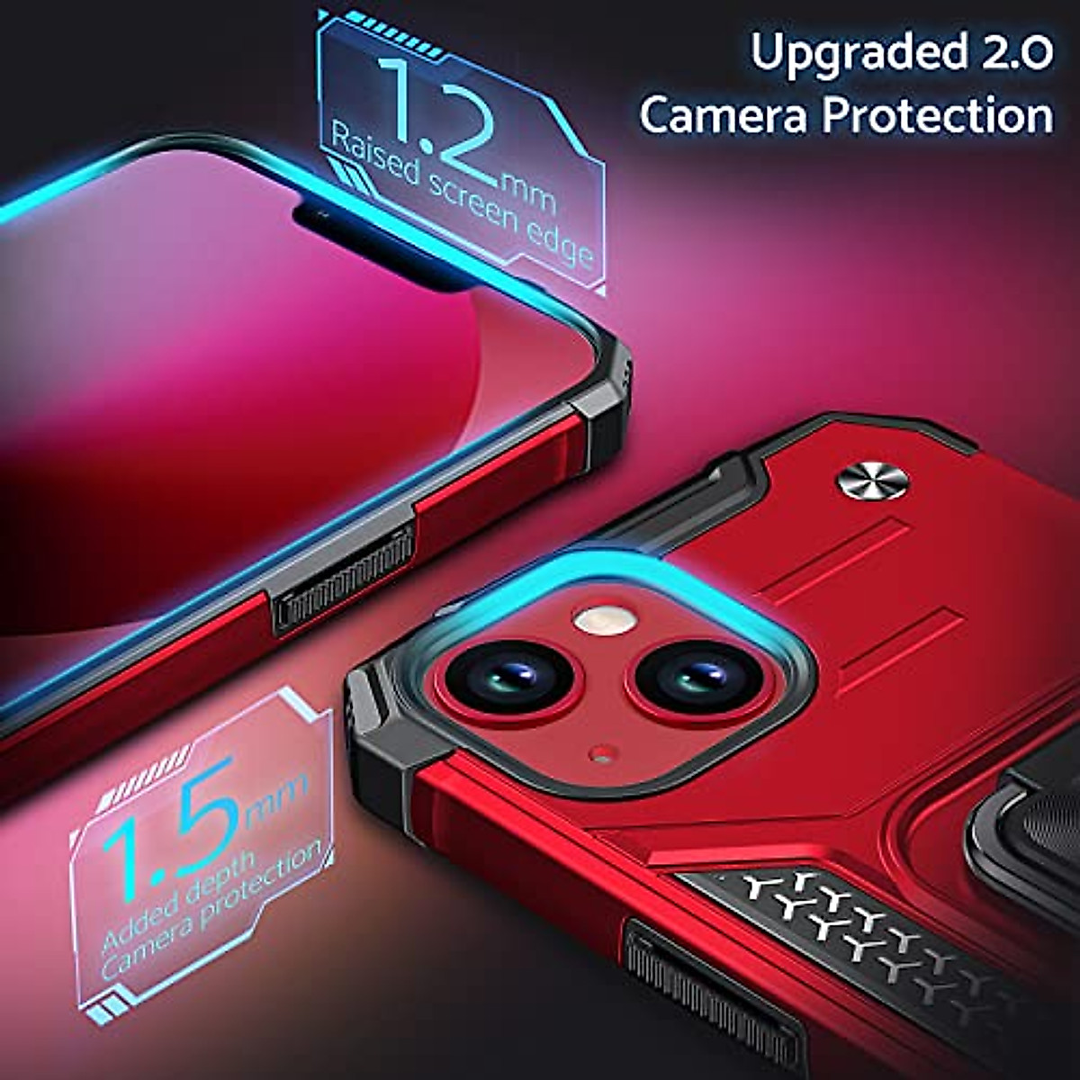 Anqrp Designed for iPhone 13 Case, Military Grade Protective Phone Case Cover with Enhanced Metal Ring Kickstand [Support Magnet Mount] Compatible with iPhone 13 6.1, Red