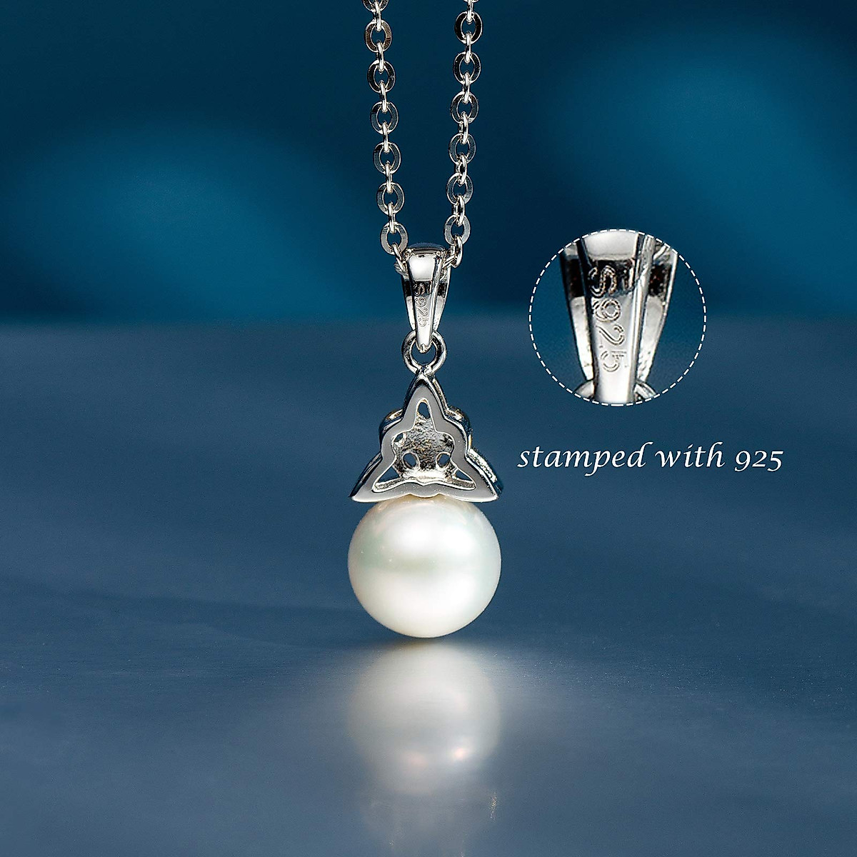 FANCIME June Birthstone Necklace Sterling Silver Celtic Knot Pearl Necklace 9-10mm Genuine White Freshwater Pearl Fine Jewelry for Women