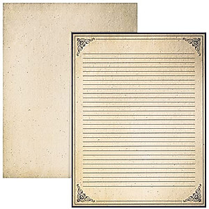 48 Sheets Vintage Lined Paper with Antique Border Design, Aged Stationery for Writing Letters, Invitations (8.5 x 11 In)