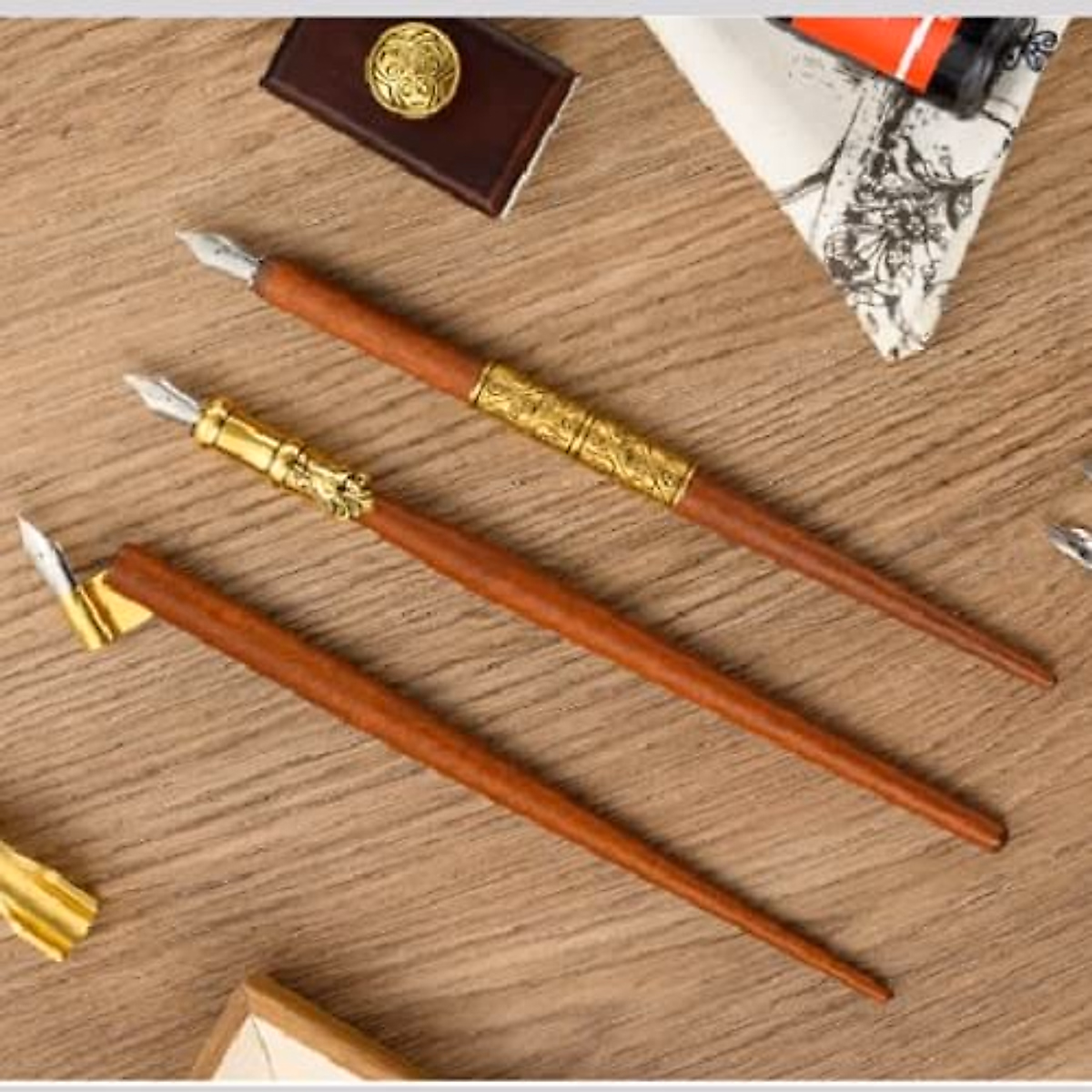 NC Calligraphy Dip Pen Set, Retro European Style Wooden Ink Pen Business Gift, 10 Nibs, 15ml Ink, Pen Holder, Packing Box