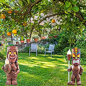 Moanyt Tiki Solar Light Statue Decor,Solar Powered LED Totem Figurine Crafts for Porch Lawn Outdoor Decor Garden Light Decoration-Anger