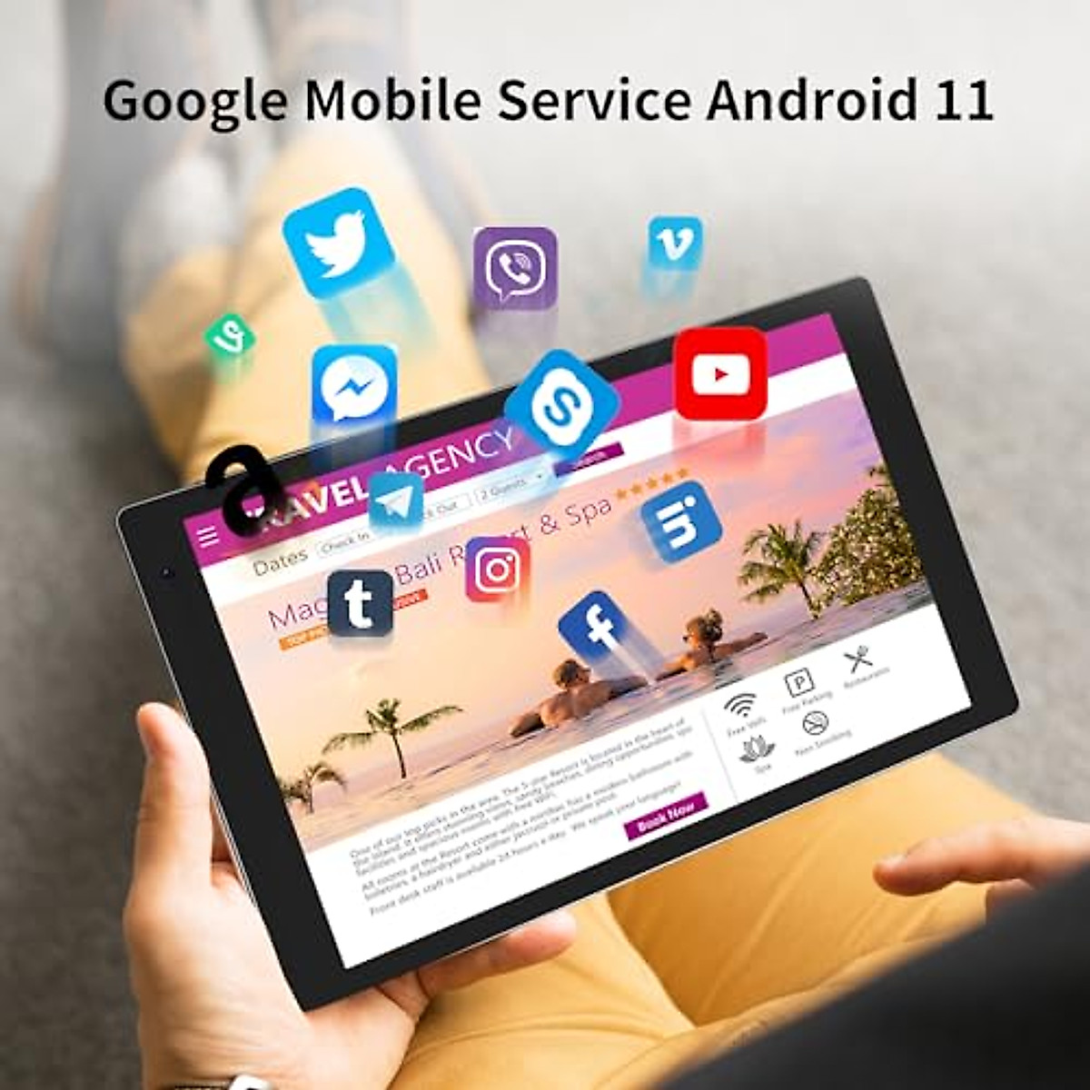 TJD Android Tablet 10 inch, 128GB ROM Tablet PC, Quad-Core Processor, 6000mAh Battery Dual Camera Stereo Speakers, WiFi, Bluetooth, Gaming Reading Google Touchscreen Tablets (Blue)