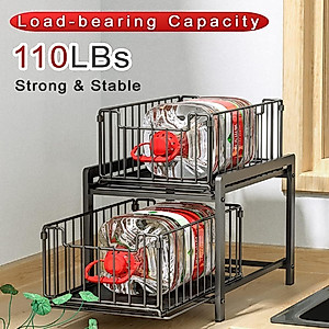 Under Sink Organizer, 2-Tier Cabinet Organizer for Kitchen Bathroom Countertop Organizer with Pull Out Basket Sliding Storage Drawer for Cupboard Cabinet (Black)