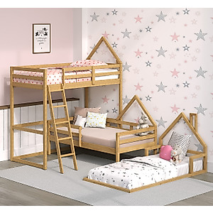 P'Kolino Casita Loft/Bunk Bed, Single Bed, Floor Bed Bundle - Solid FSC Certified Wood - Natural Wood