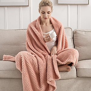 Pink 300GSM XL Throw Blanket for Couch Or Bed 50x70, Waffle Cozy Soft Blanket for Cute Teen Girl Room Decor Lightweight Fluffy Throws All Seasons