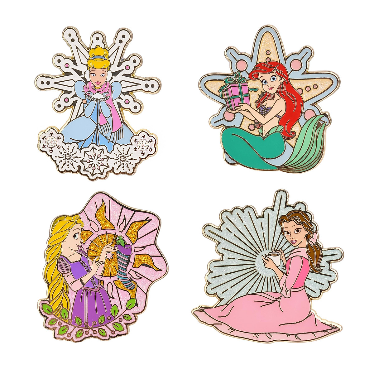 Disney Winter Princess Surprise Pack (1 pin per box) Princesses include Cinderella, Ariel, Rapunzel and Belle. Collect all 4 princesses