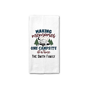 CANARY ROAD Personalized Making Memories One Campsite At A Time Waffle Weave Dish Towel | Personalized Kitchen Towel | Travel Trailer Gift | Camper Accessories | Personalized Dish Towel | Camper Decor